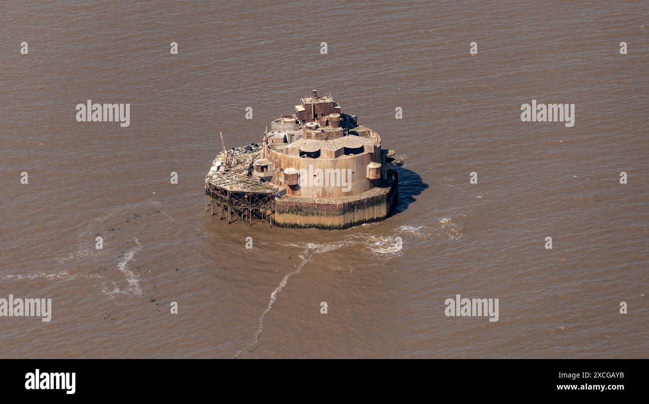 Aerial photo of Bull Sand Fort from 1500 feet showing the ww1 and ww2 fortification mid channel ...