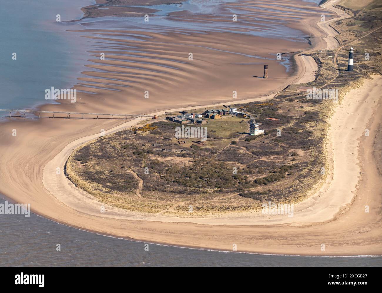 Aerial photo of Spurn Head, disused lighthouses, pilot station etc from ...