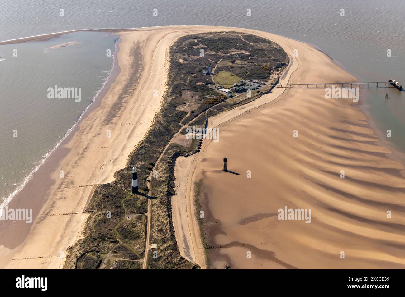 Aerial photo of Spurn Head, disused lighthouses, pilot station etc from ...