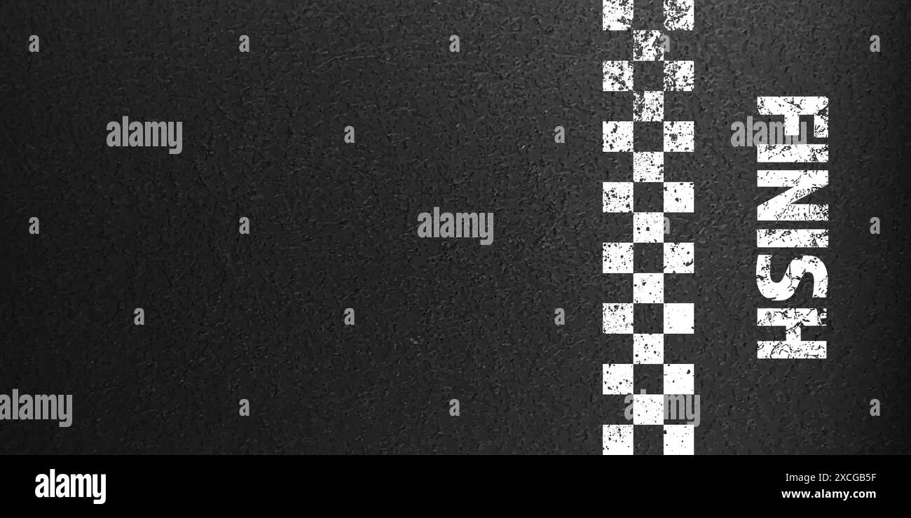 Asphalt road with white finish line marking, concrete highway surface ...