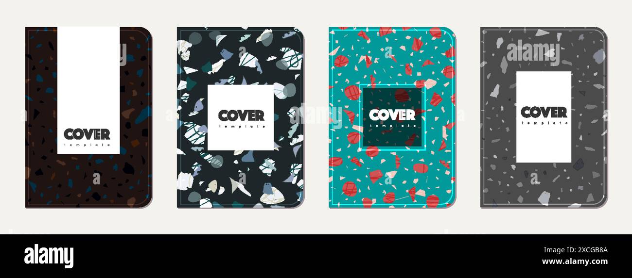 School diary cover design. Terrazzo abstract background made of natural ...