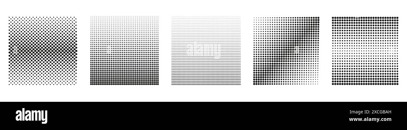 Set Of Four Halftone Patterns With Various Dot Densities. Black And ...