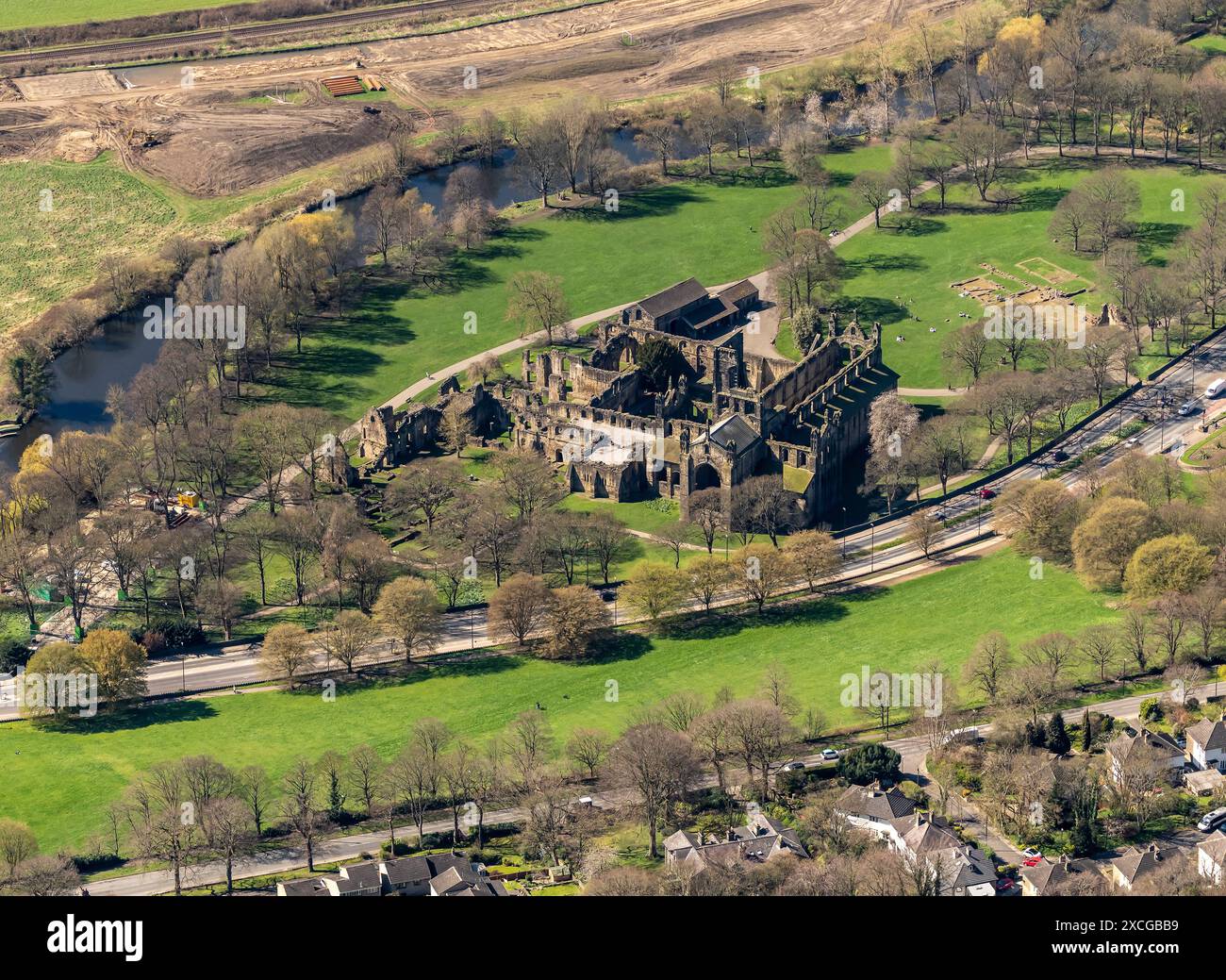 aerial photo of Kirkstall Abbey from 1500 feet Stock Photo - Alamy