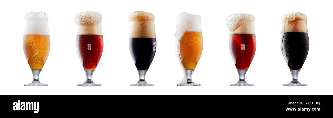 Set of beer cocktails with foam isolated on white background Stock ...