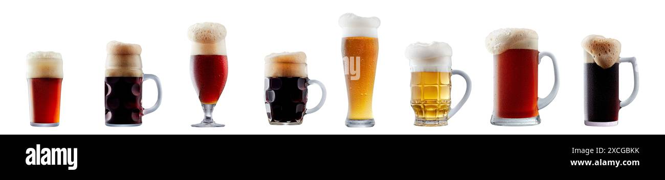 Set of beer cocktails with foam isolated on white background Stock ...