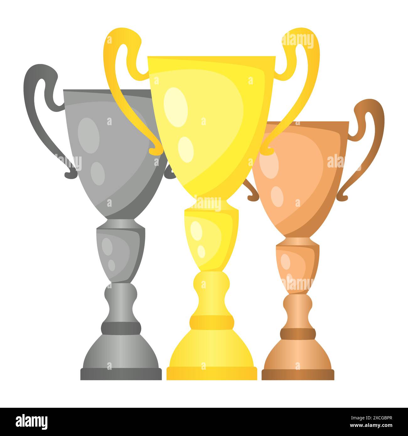 Set of vector trophy champion cups in gold, silver and bronze ...