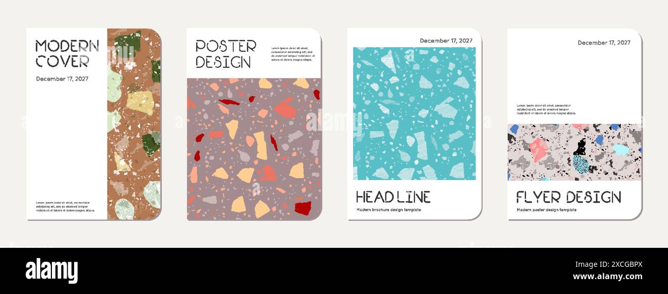 School diary cover design. Terrazzo abstract background made of natural ...
