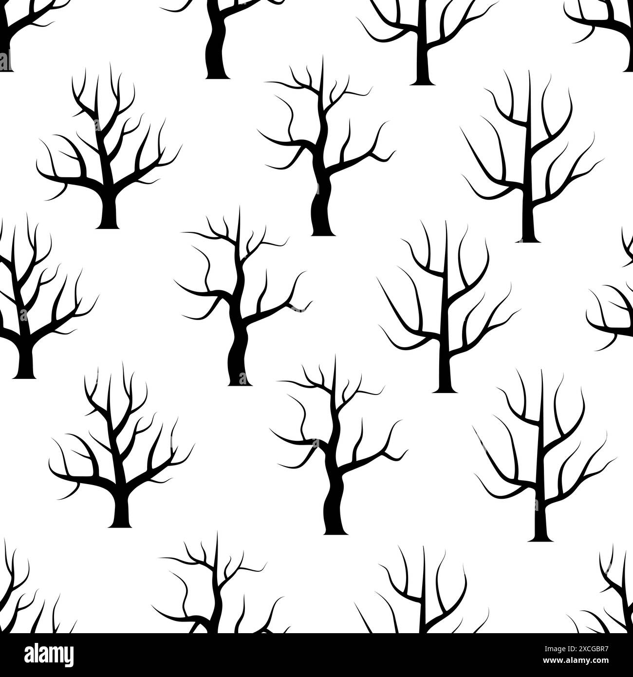 Seamless black and white curved trees without leaves backgrounds ...