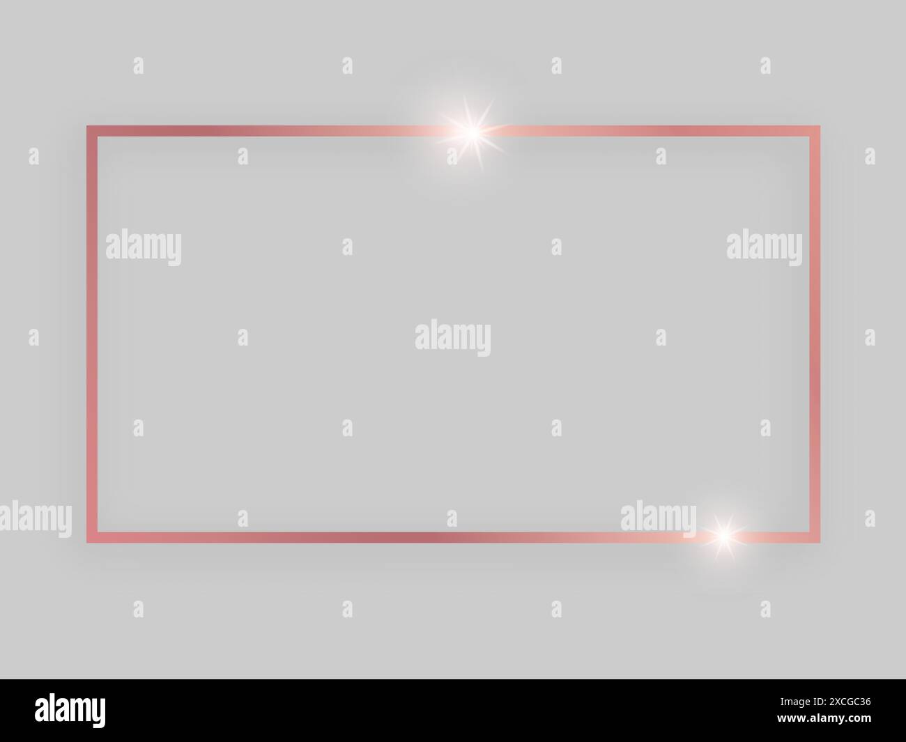Shiny frame with glowing effects. Rose gold rectangular frame with ...