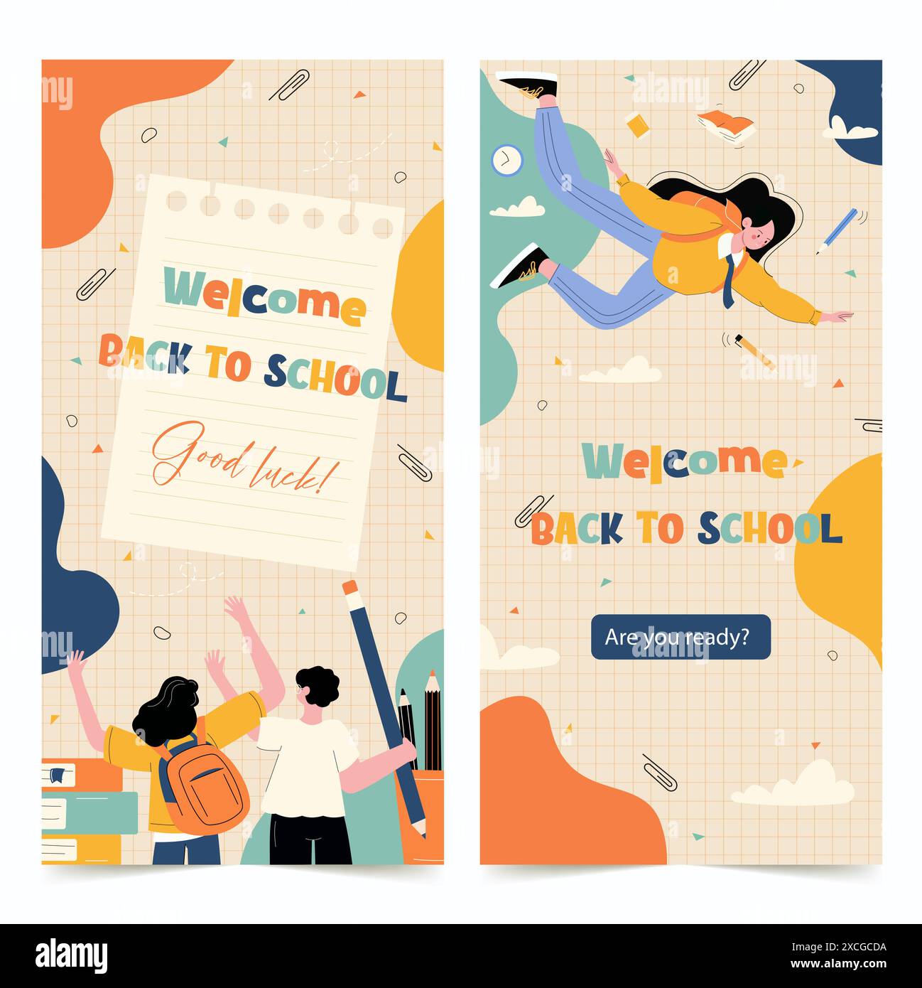 Welcome Back to School poster Concept with Students and School Supplies ...