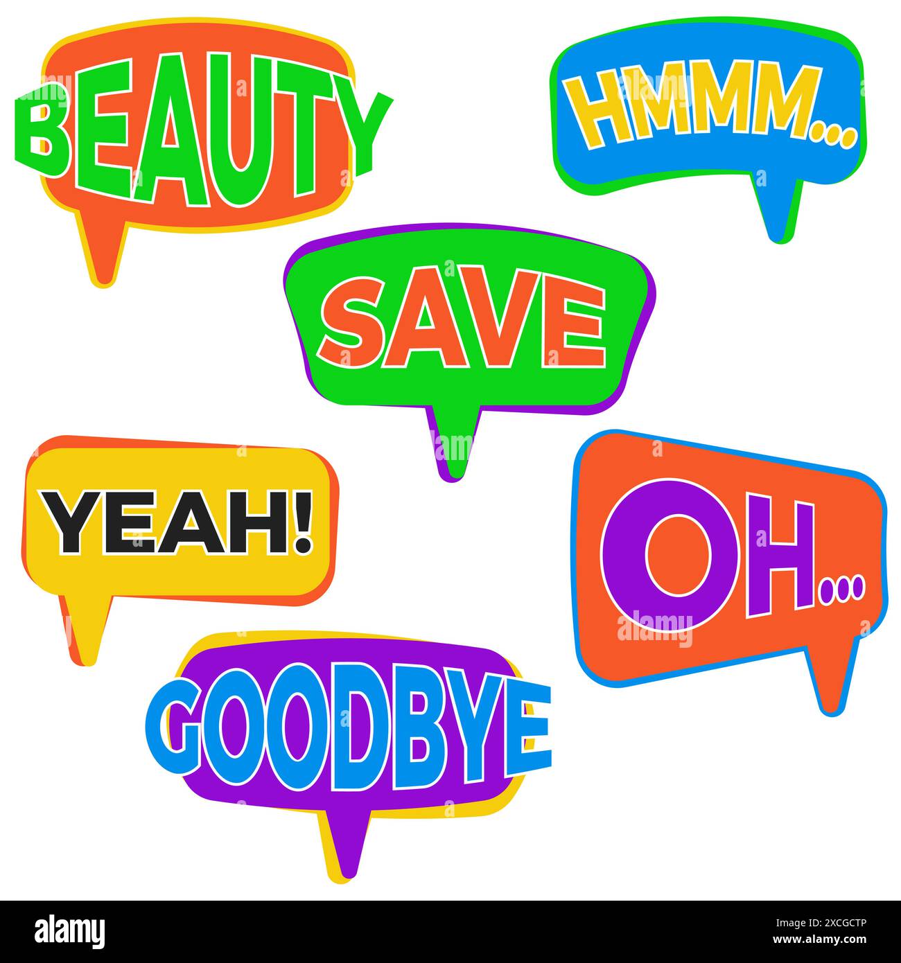 Set of six cartoon comic balloon speech bubbles in flat style. Elements ...