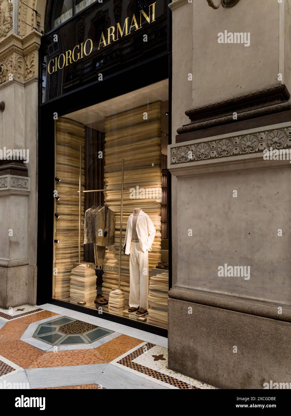 Milan, Italy, June 17, 2024 - facade of large Armani clothing retail ...