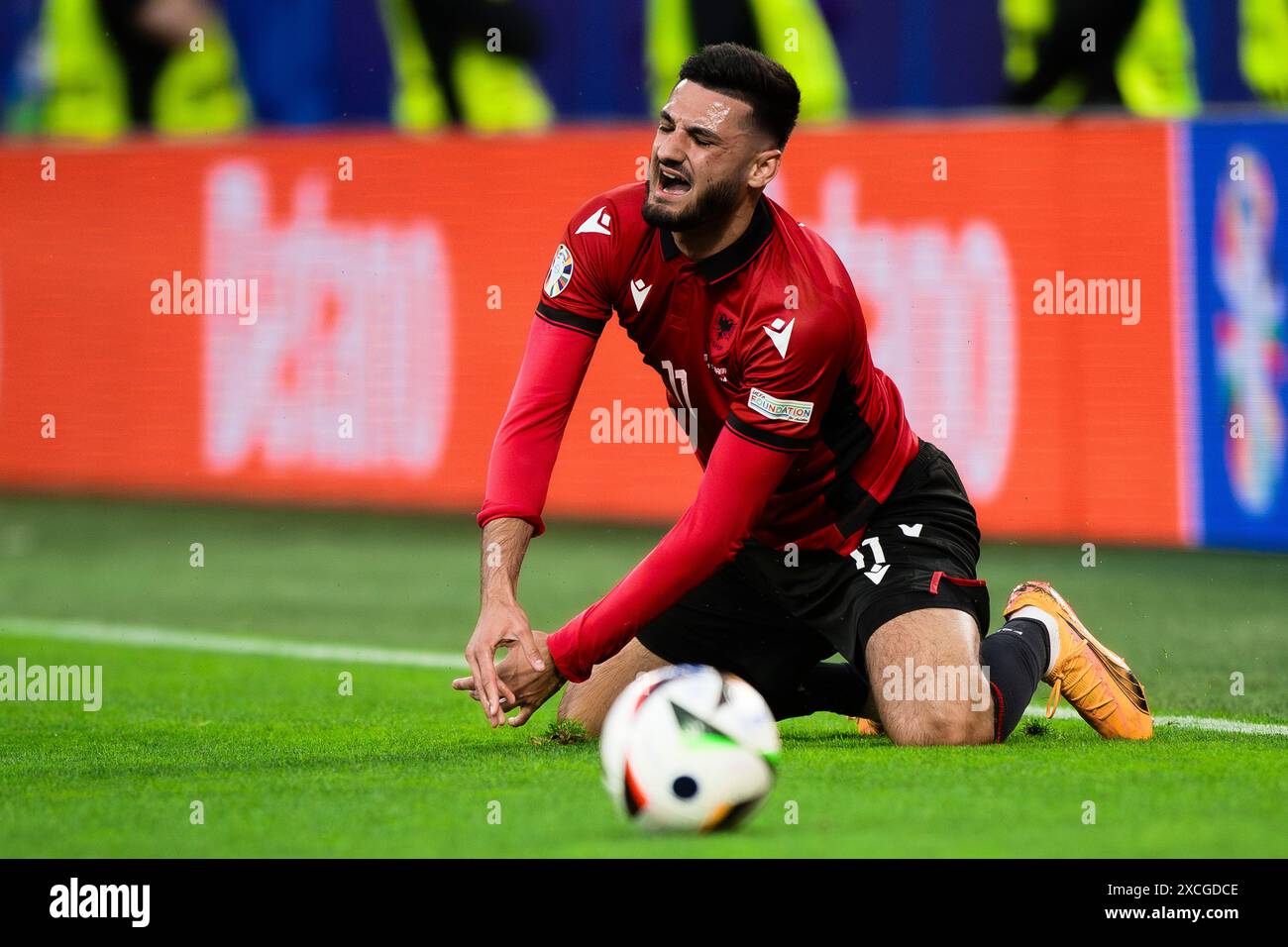 Dortmund, Germany. 15 June 2024. Armando Broja of Albania looks ...