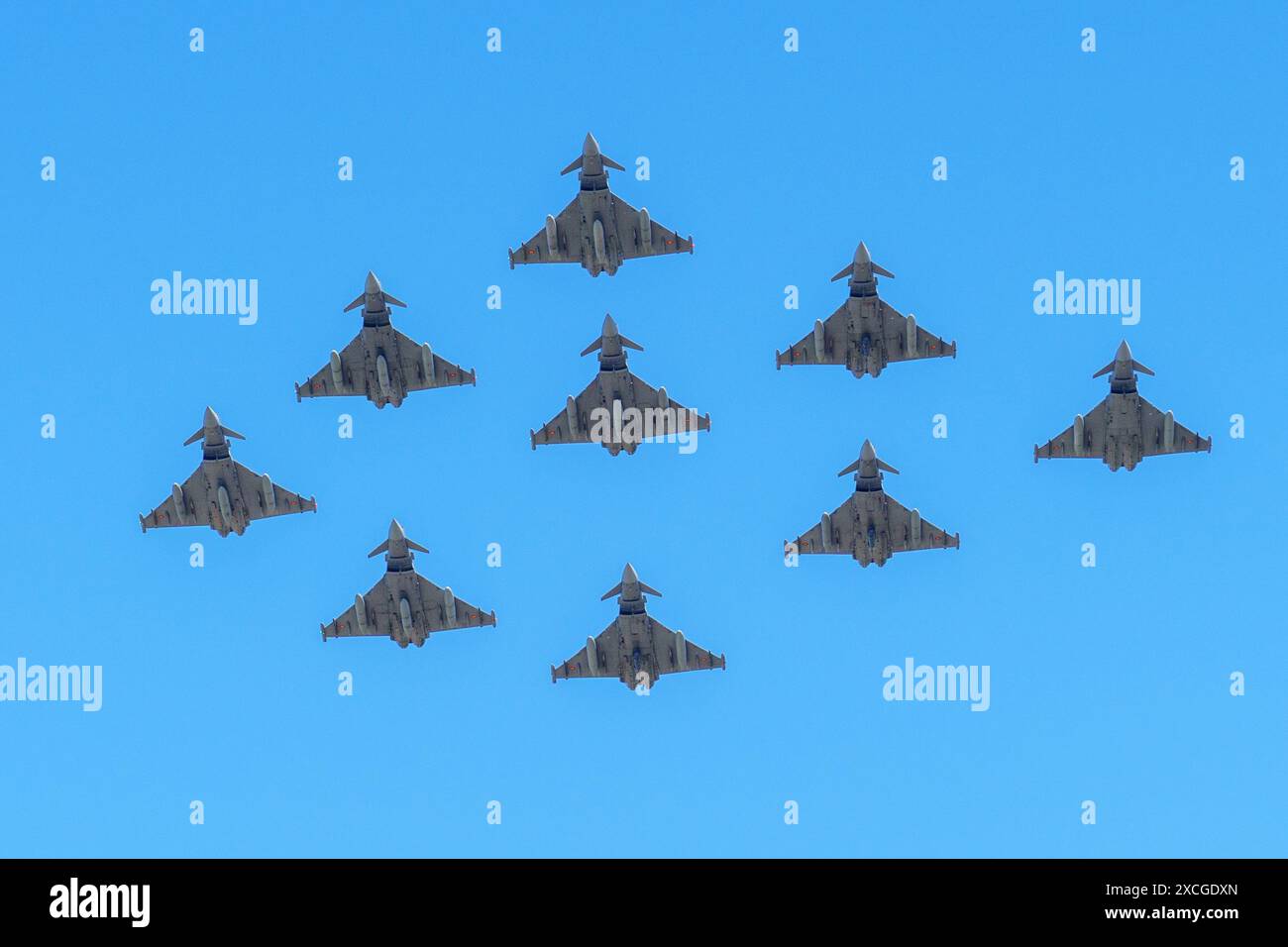 Gijon, Spain - May, 24, 2024: Many Eurofighter Typhoon fighter jets ...