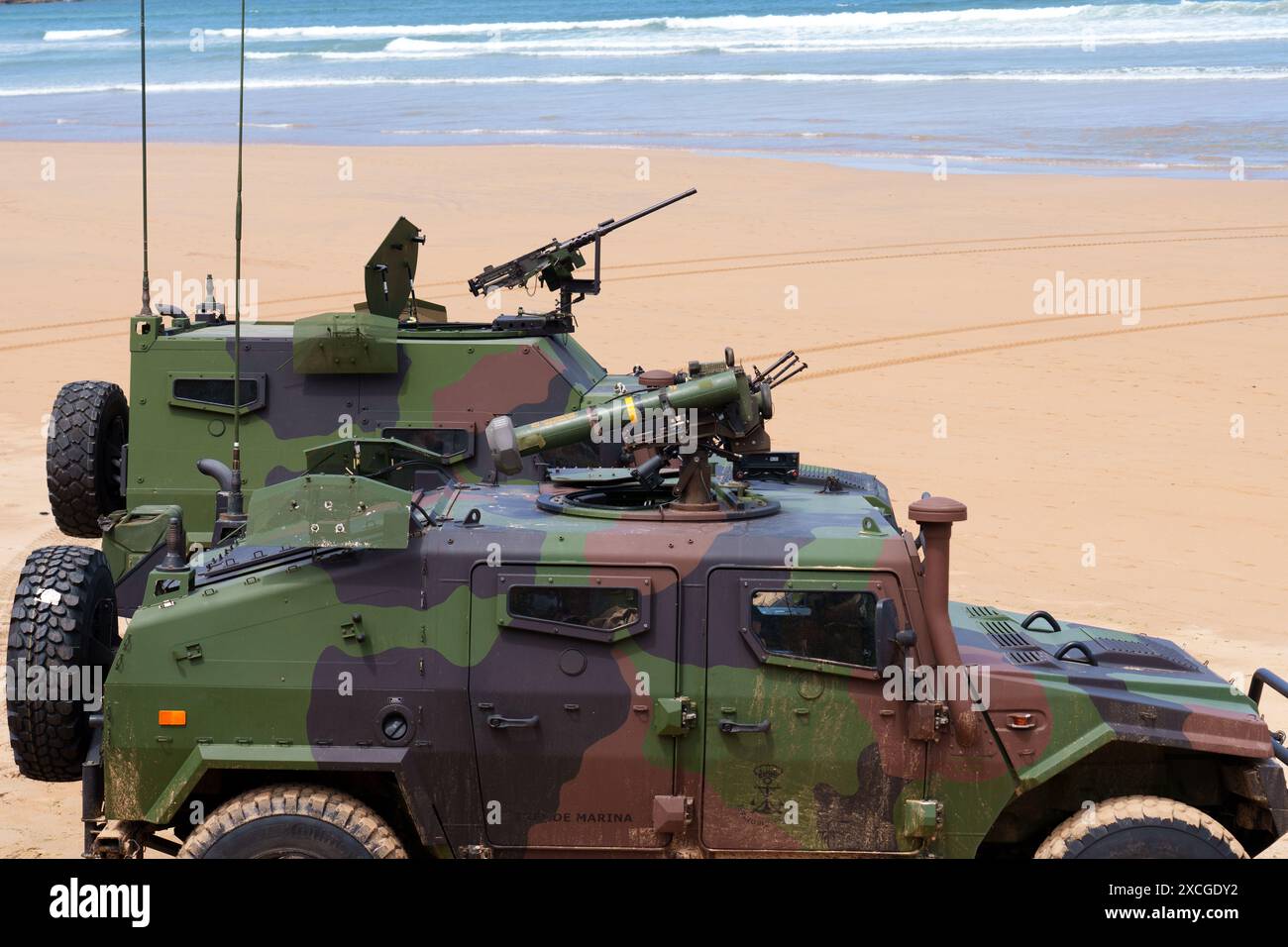Gijon, Spain - May, 24, 2024: A group of naval armored combat vehicles ...