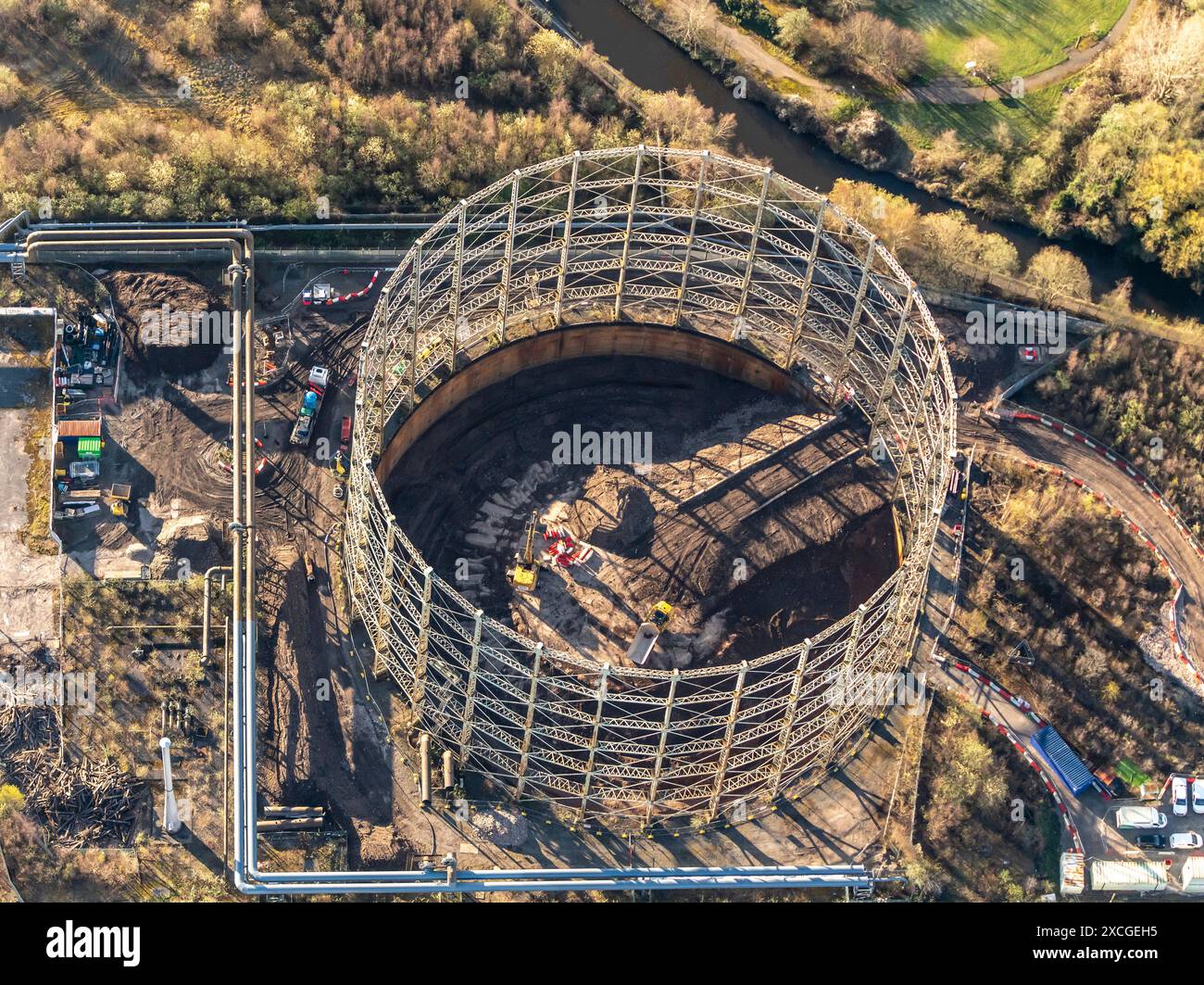 Aerial photo of redundant gasometer at Miles Platting taken from 1500 ...