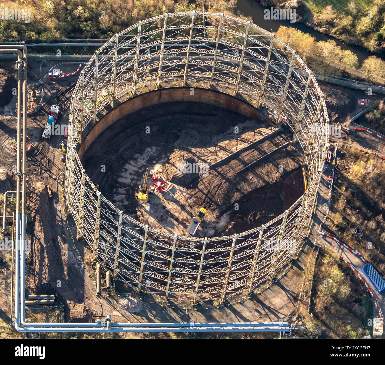 Aerial photo of redundant gasometer at Miles Platting taken from 1500 ...