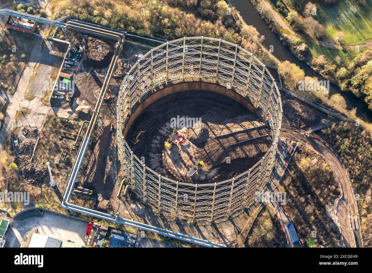 Aerial photo of redundant gasometer at Miles Platting taken from 1500 ...