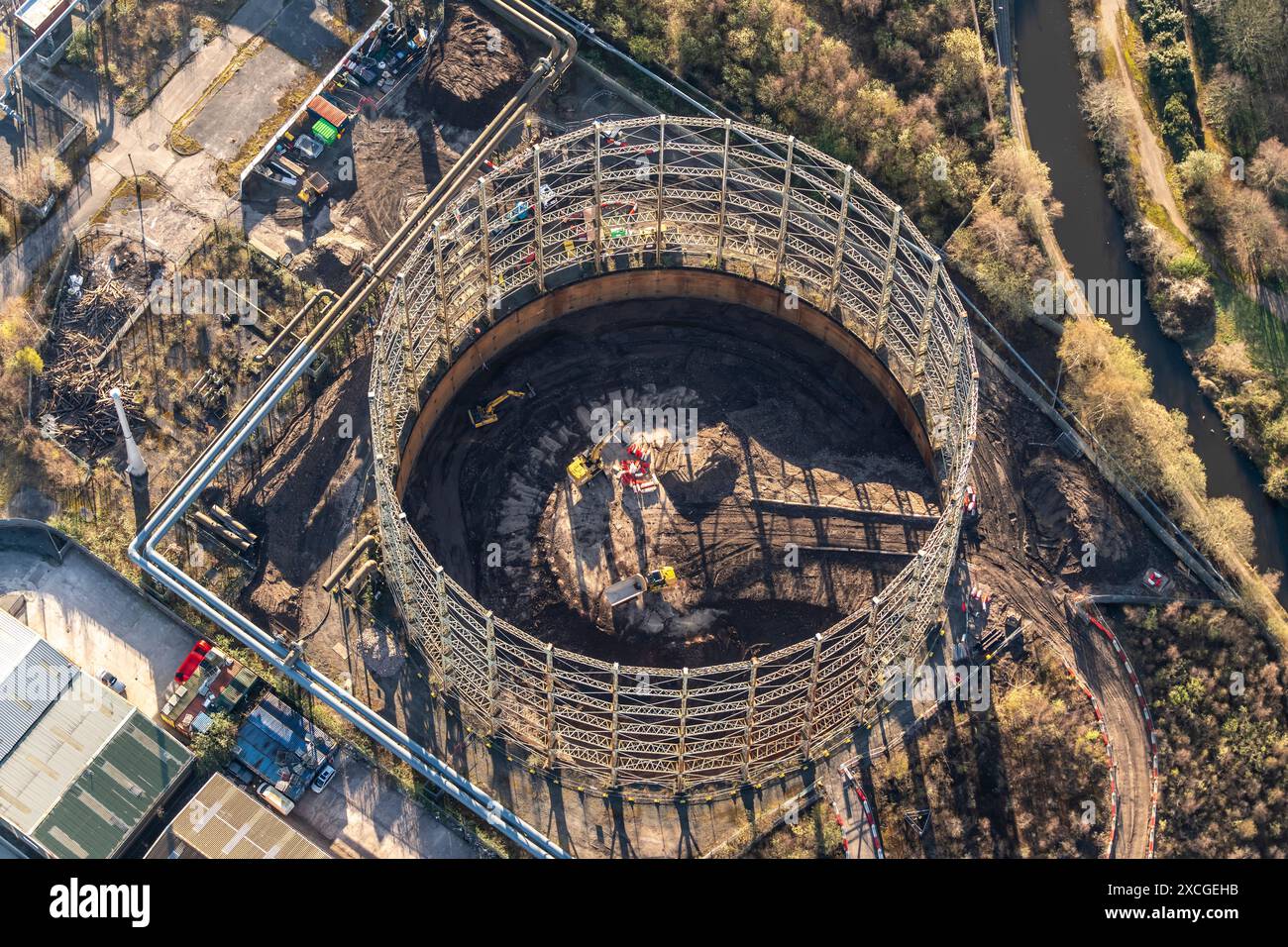 Aerial photo of redundant gasometer at Miles Platting taken from 1500 ...