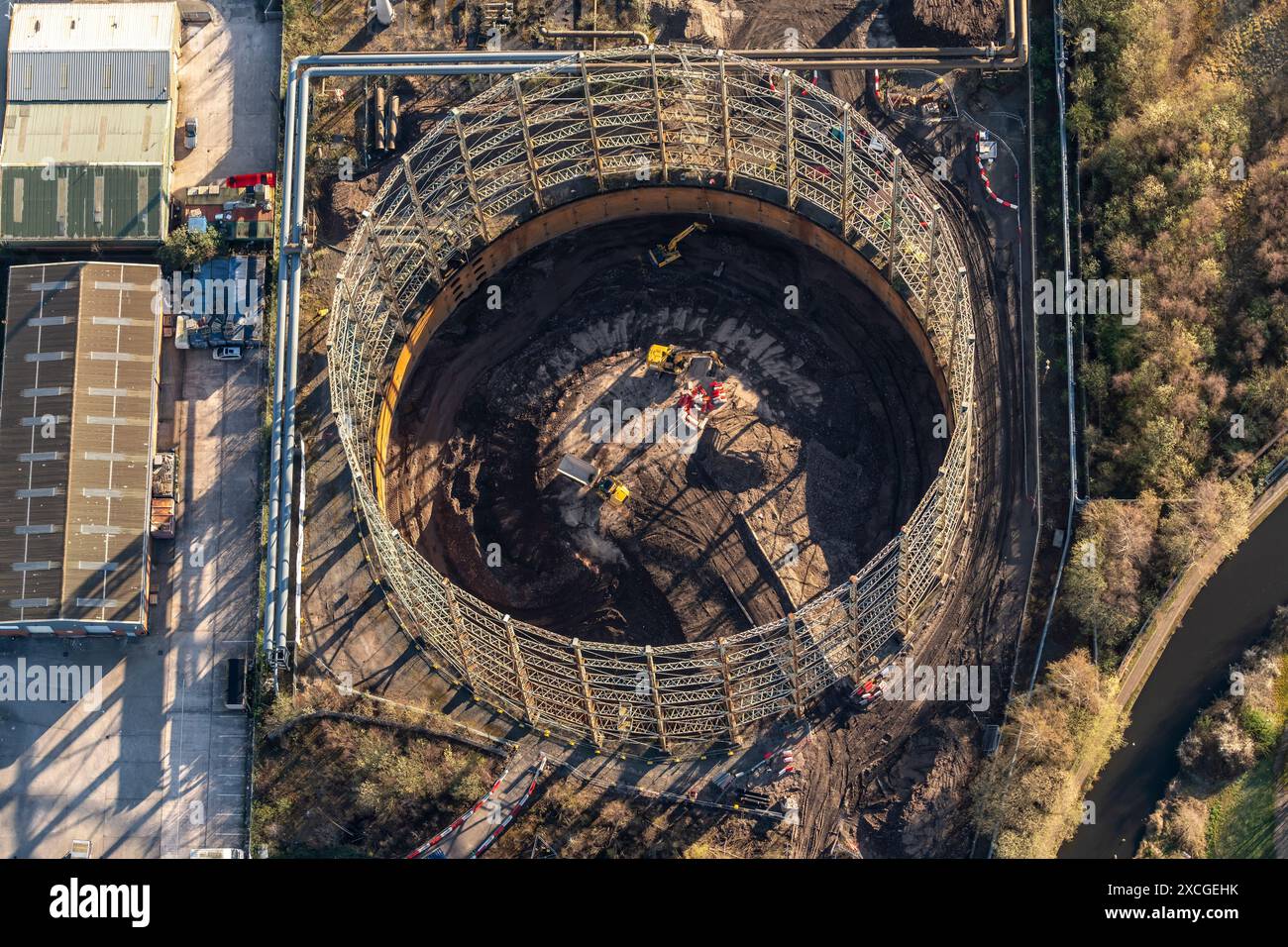 Aerial photo of redundant gasometer at Miles Platting taken from 1500 ...