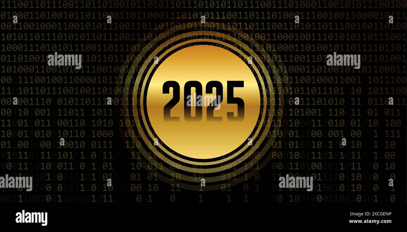 2025 golden number on binary code background vector illustration Stock ...