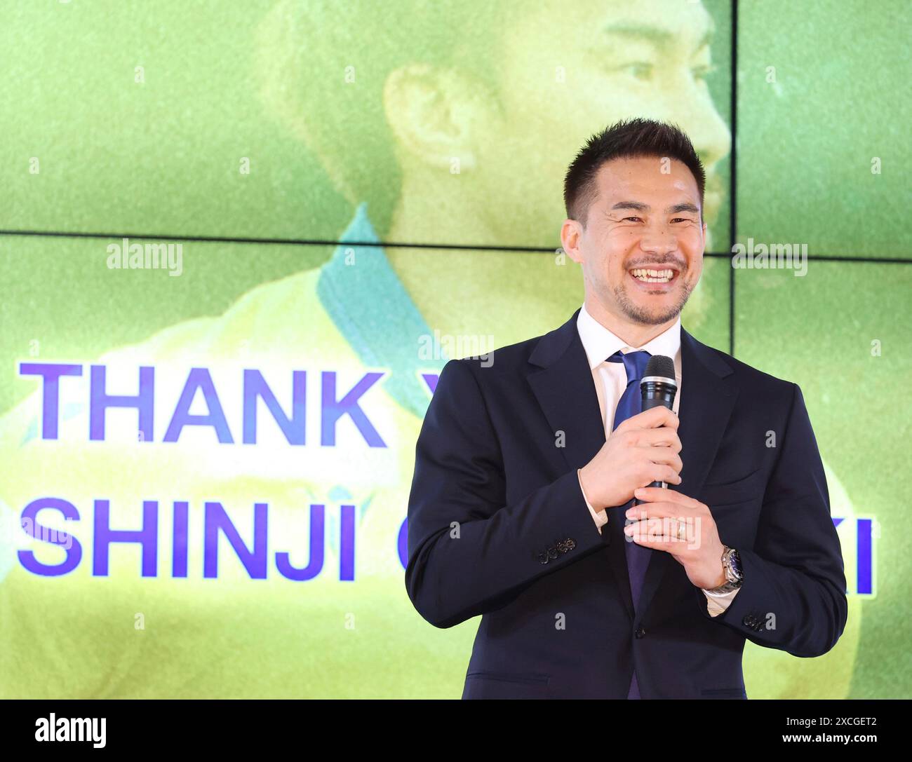 Japanese soccer player Shinji Okazaki attends a press conference to ...