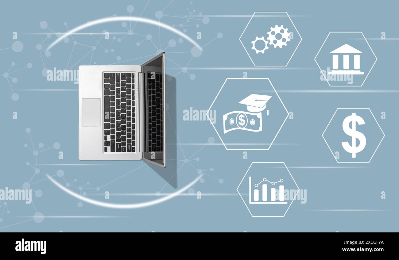 Top view of laptop with symbol of fafsa concept Stock Photo - Alamy