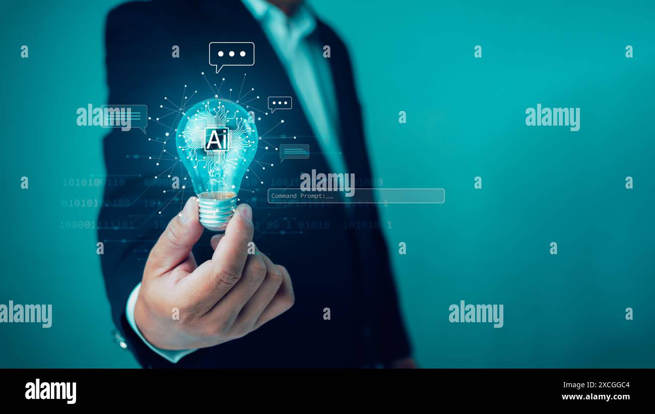 Businessman using technology smart robot AI, Ai technology, Artificial intelligence by enter ...