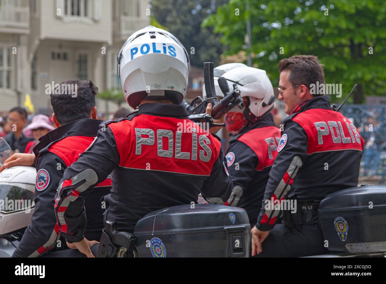 Istanbul, Turkey - May 09 2019: Officers of the Motosikletli polis ...