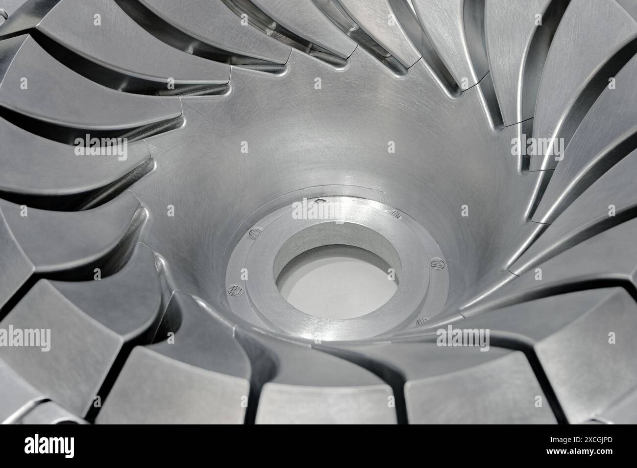 Aluminium centrifugal pump impeller, close up shot, selective focus ...