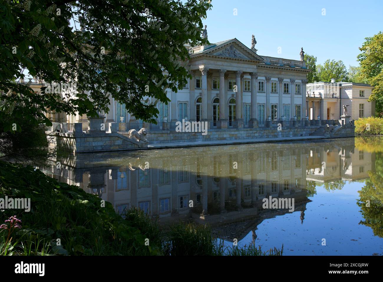 Scenic lake and palace on isle in Warsaw European capital city in ...
