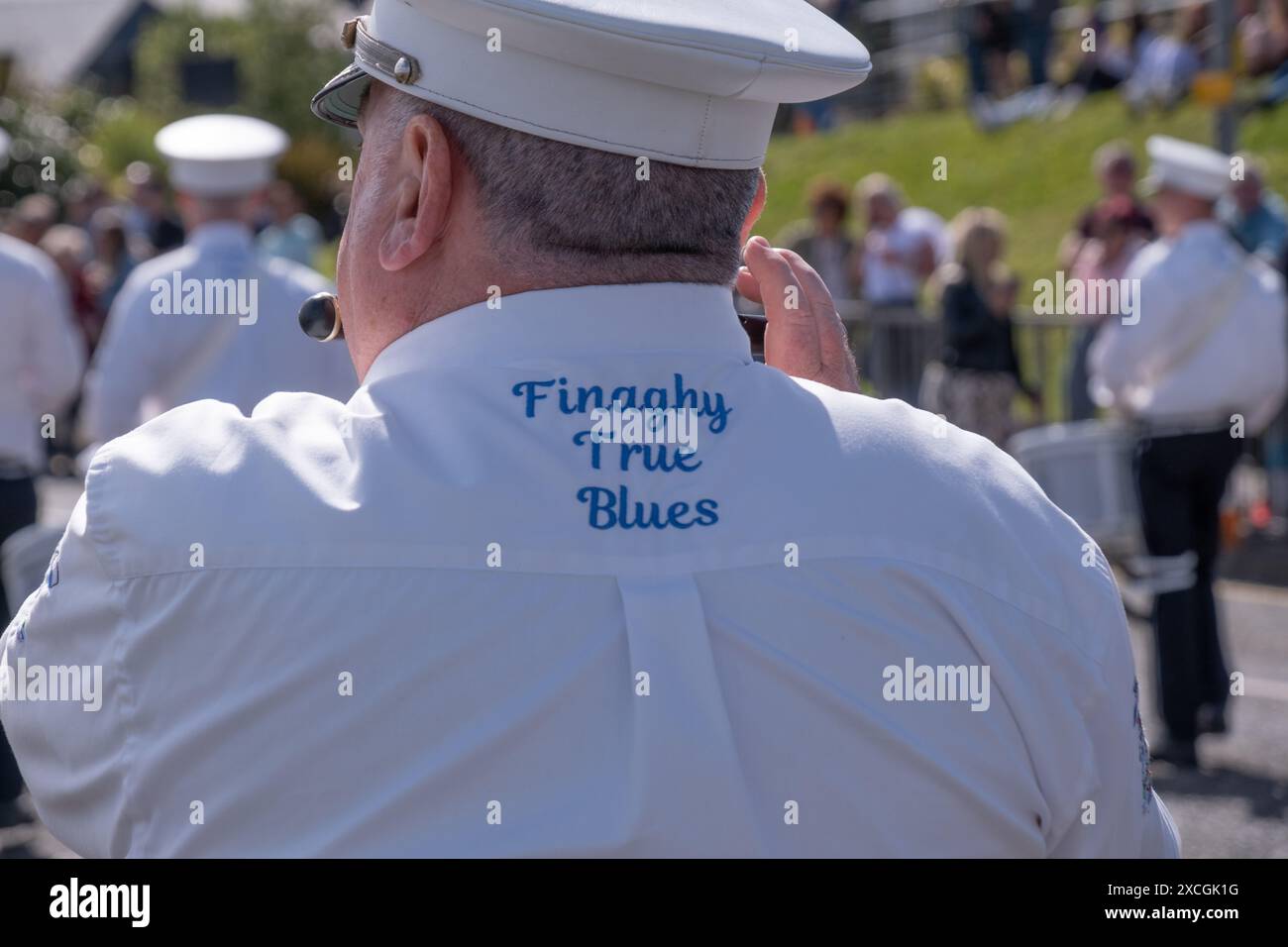 Finaghy True Blues flute player back view at the Royal Landing parade ...
