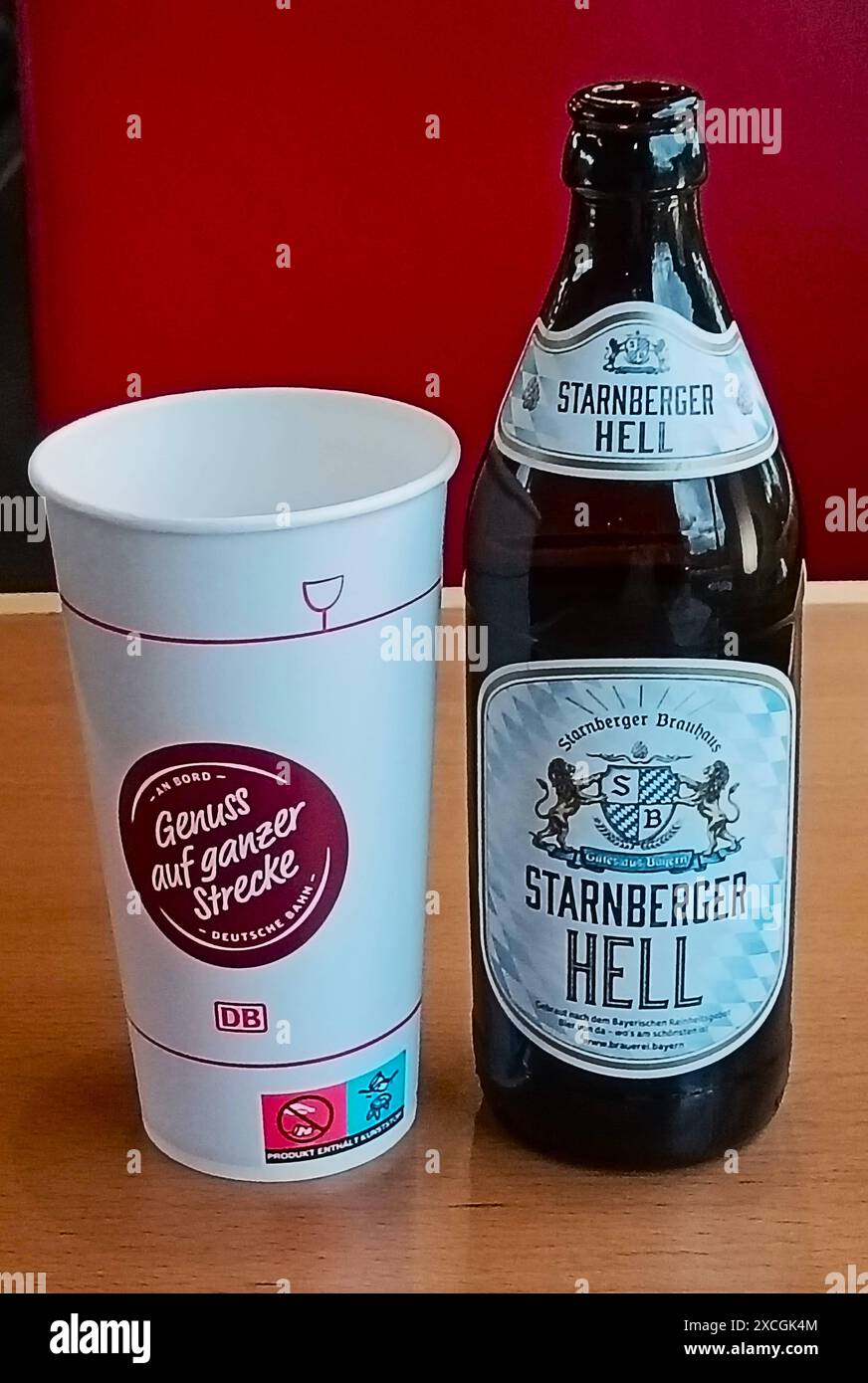 Starnberger Hell, Helles Bier im Pappbecher, ICE Bordrestaurant der DB ...