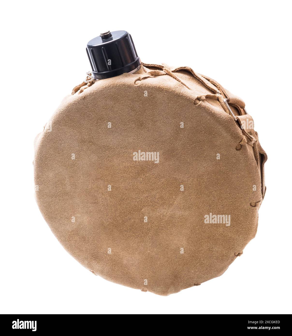 Round water bottle canteen isolated on white background. Vintage army ...