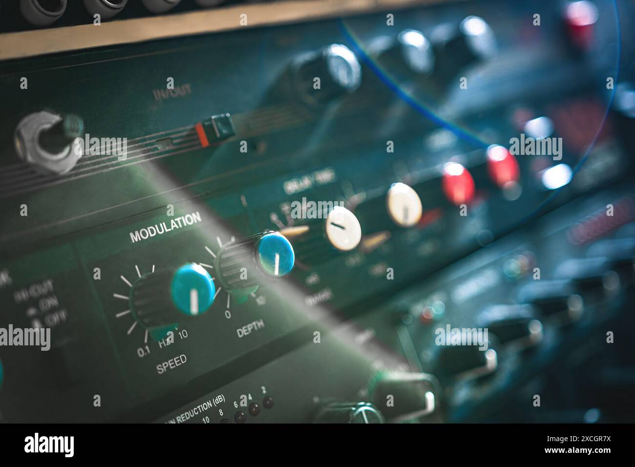 Music mixer panel in recording studio closeup. Professional musical ...