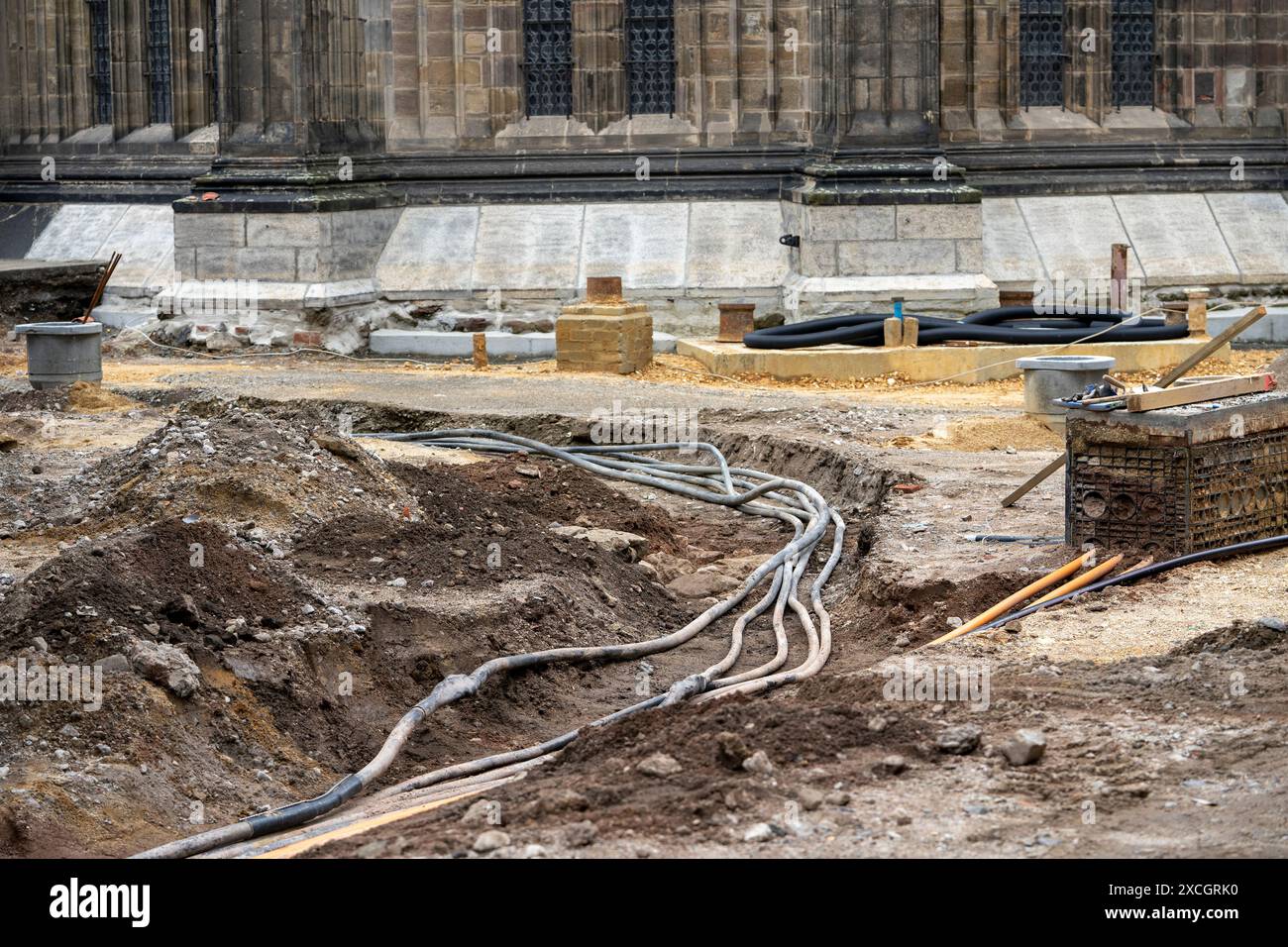 Construction site with laying a power line Stock Photo - Alamy