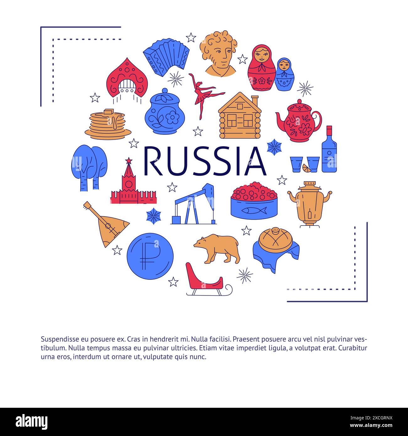 Round poster with Russian symbols and place for text. Vector ...