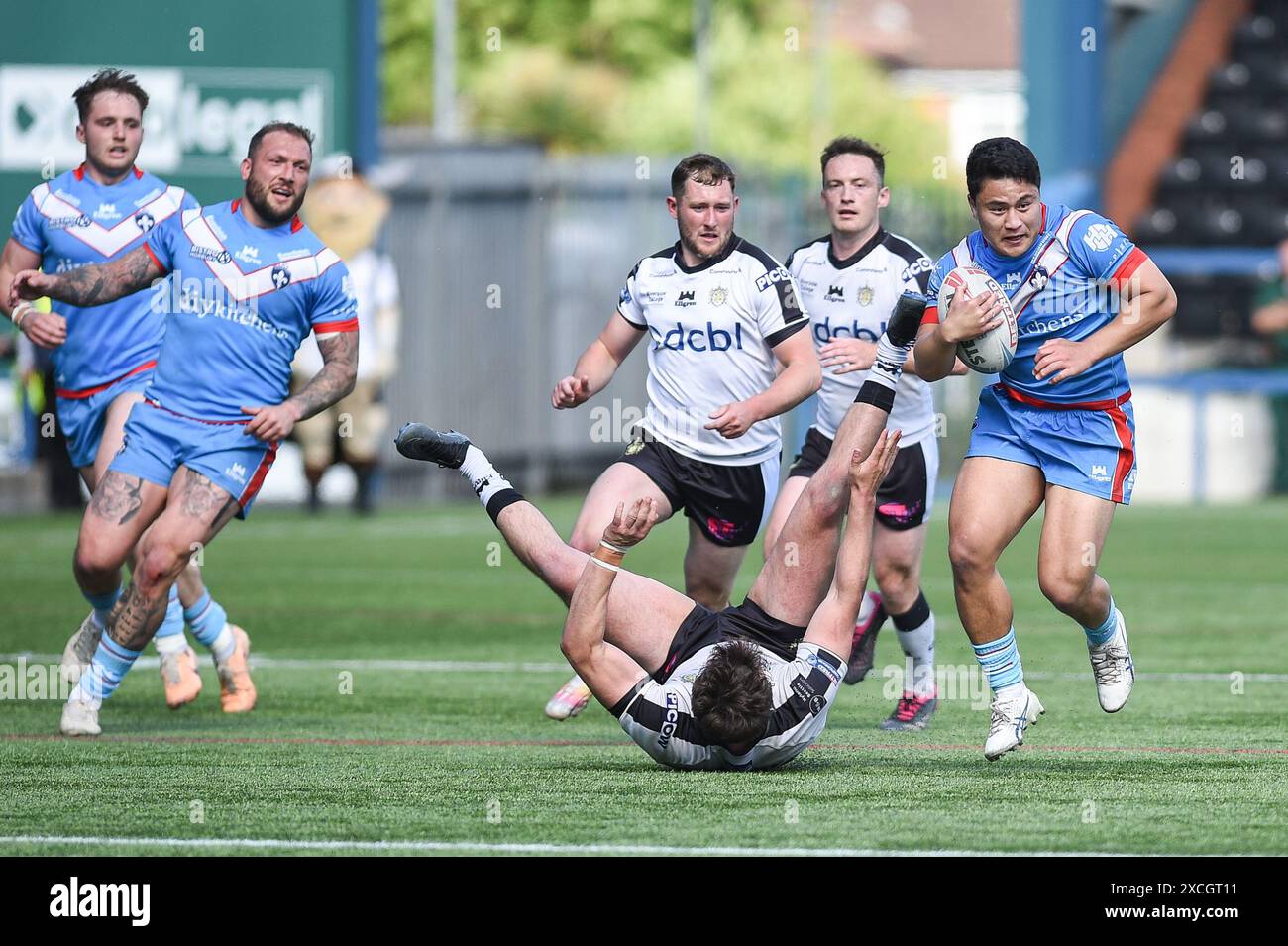 Widnes, England - 16th June 2024 - Wakefield Trinity's Mason Lino makes ...