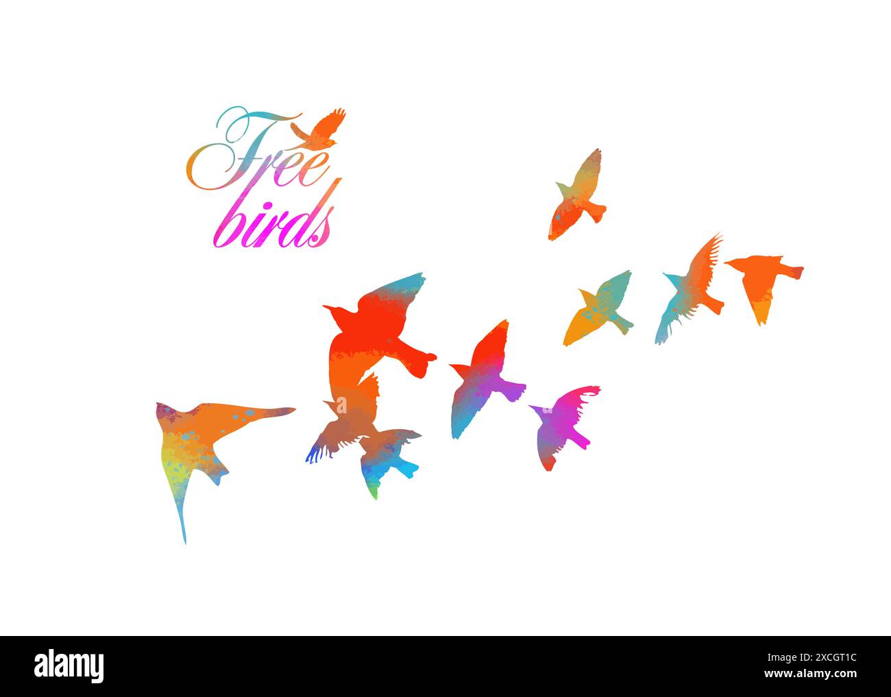 A flock of colored birds. Not AI. Vector illustration Stock Vector ...
