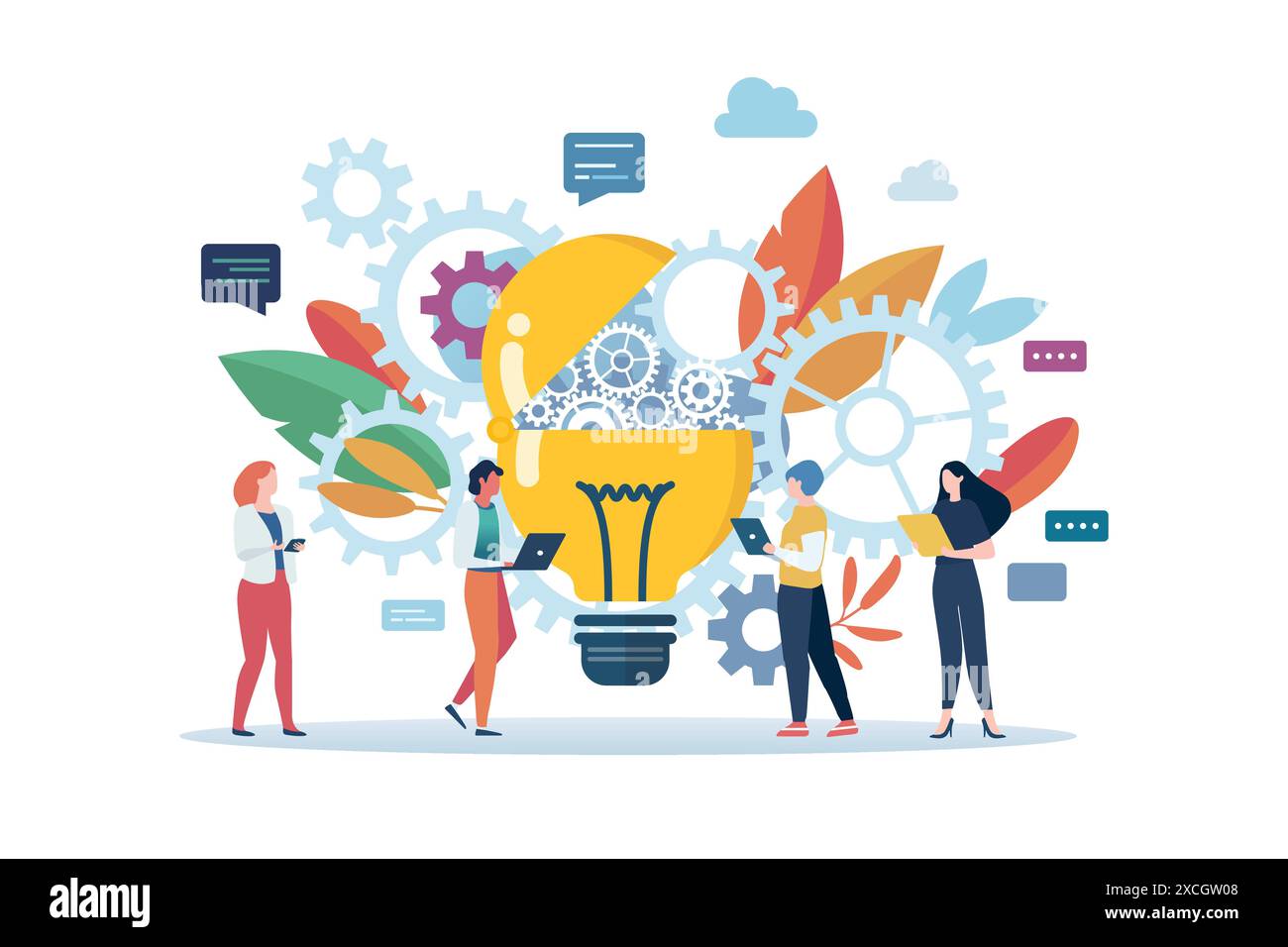 Mechanical gears in lightbulb flat style. Business brainstorming ...