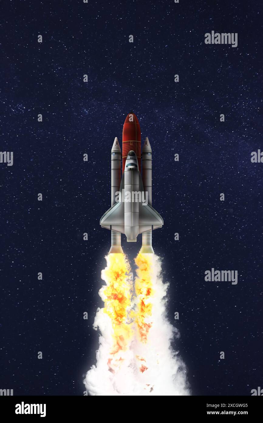 Modern space rocket in beautiful starry sky Stock Photo - Alamy
