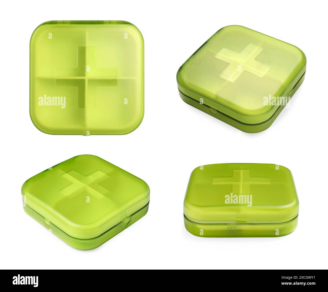 Pill organizer isolated on white, views from different angles Stock ...