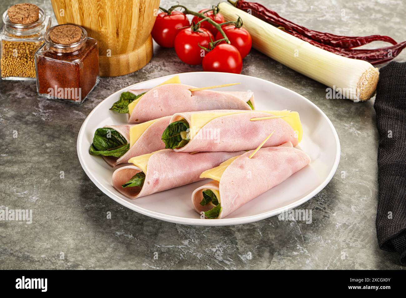 Roll with ham and cheese snack Stock Photo - Alamy