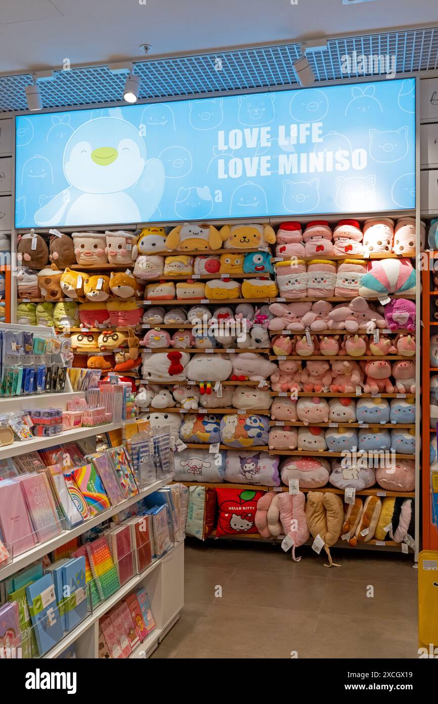 Modern stylish designer goods, accessories, toys on the shelves of the ...