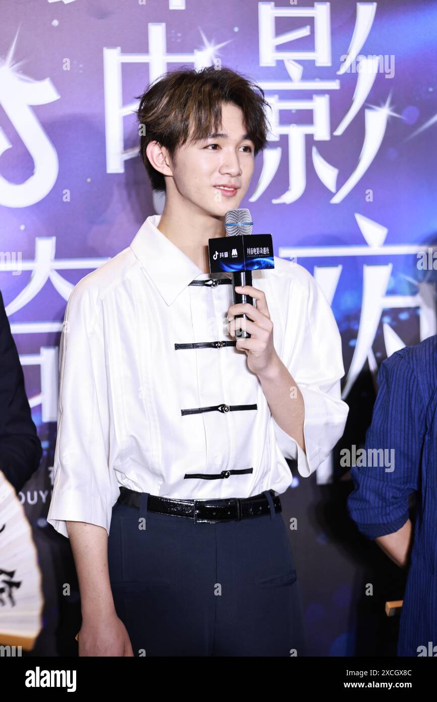 Chinese actor and model Rong Zishan attends an activity in Shanghai ...
