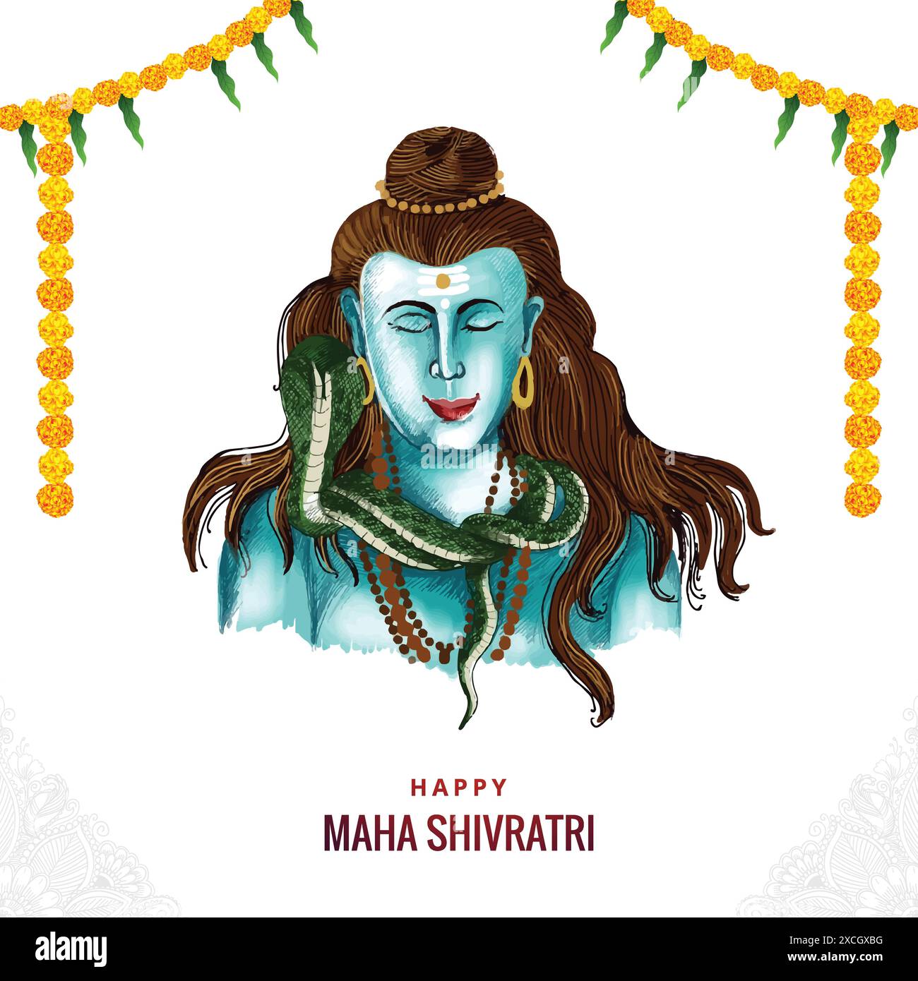 Lord shiva indian god of hindu for maha shivratri card design Stock ...