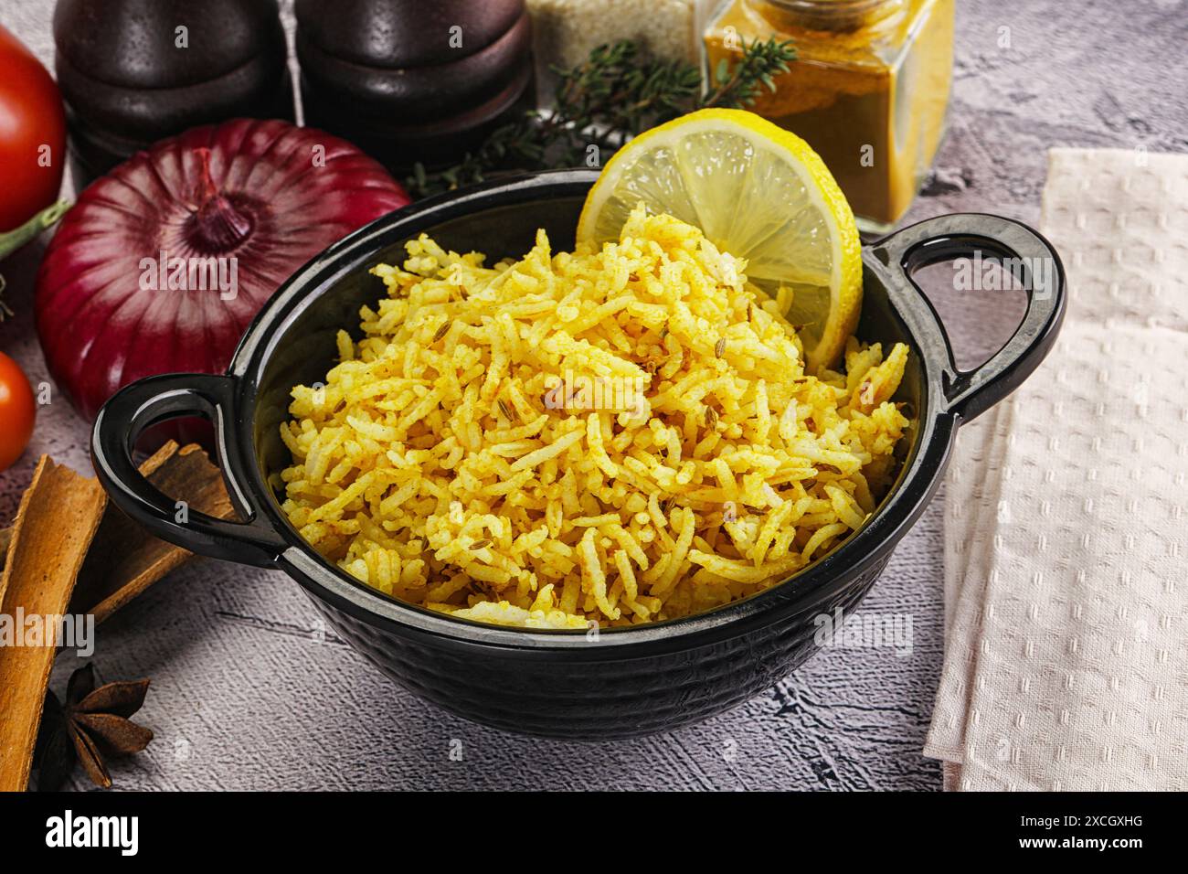 Indian vegan cuisine lemon basmati rice Stock Photo - Alamy