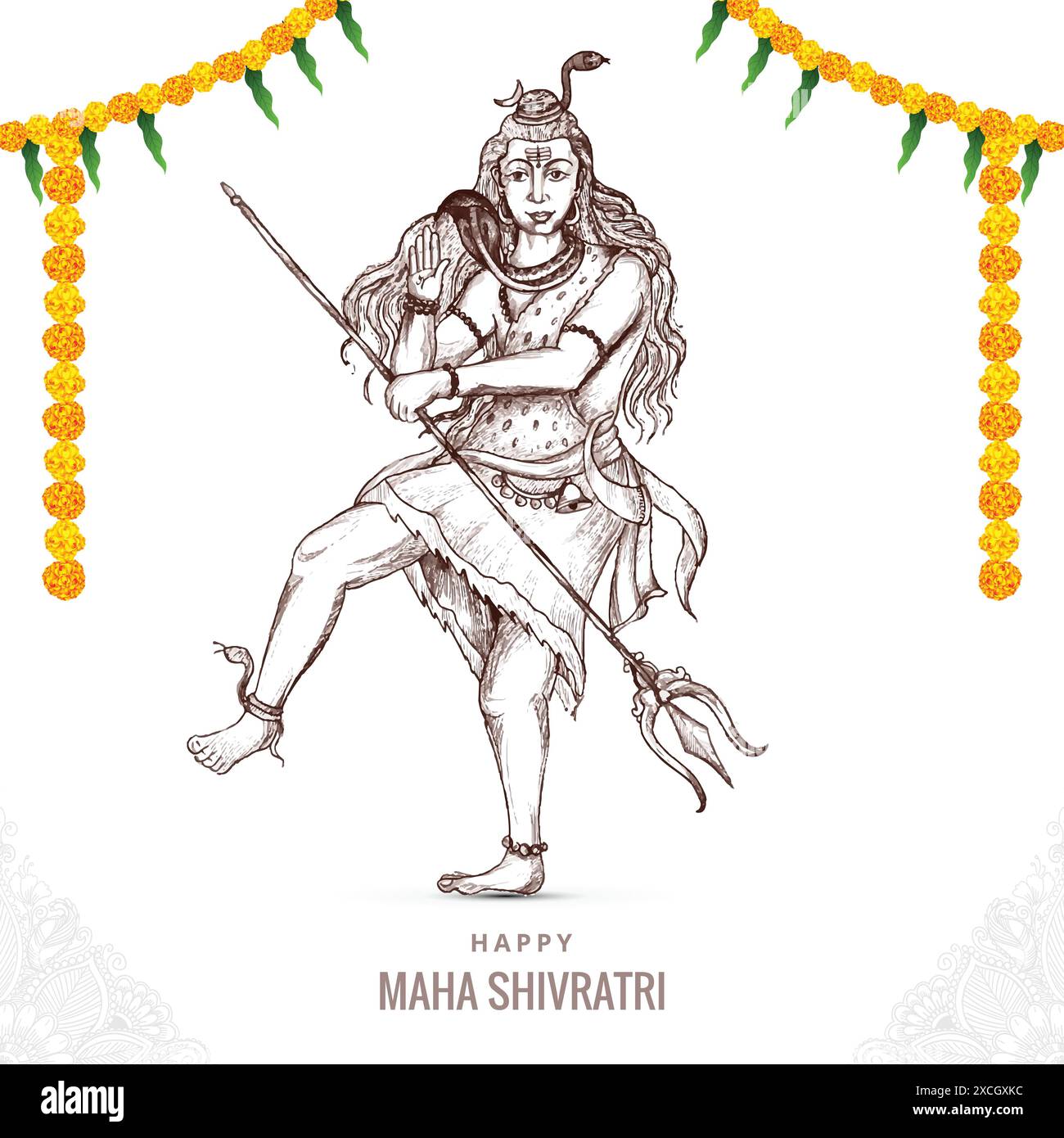 Hand draw hindu lord shiva sketch for indian god maha shivratri card ...