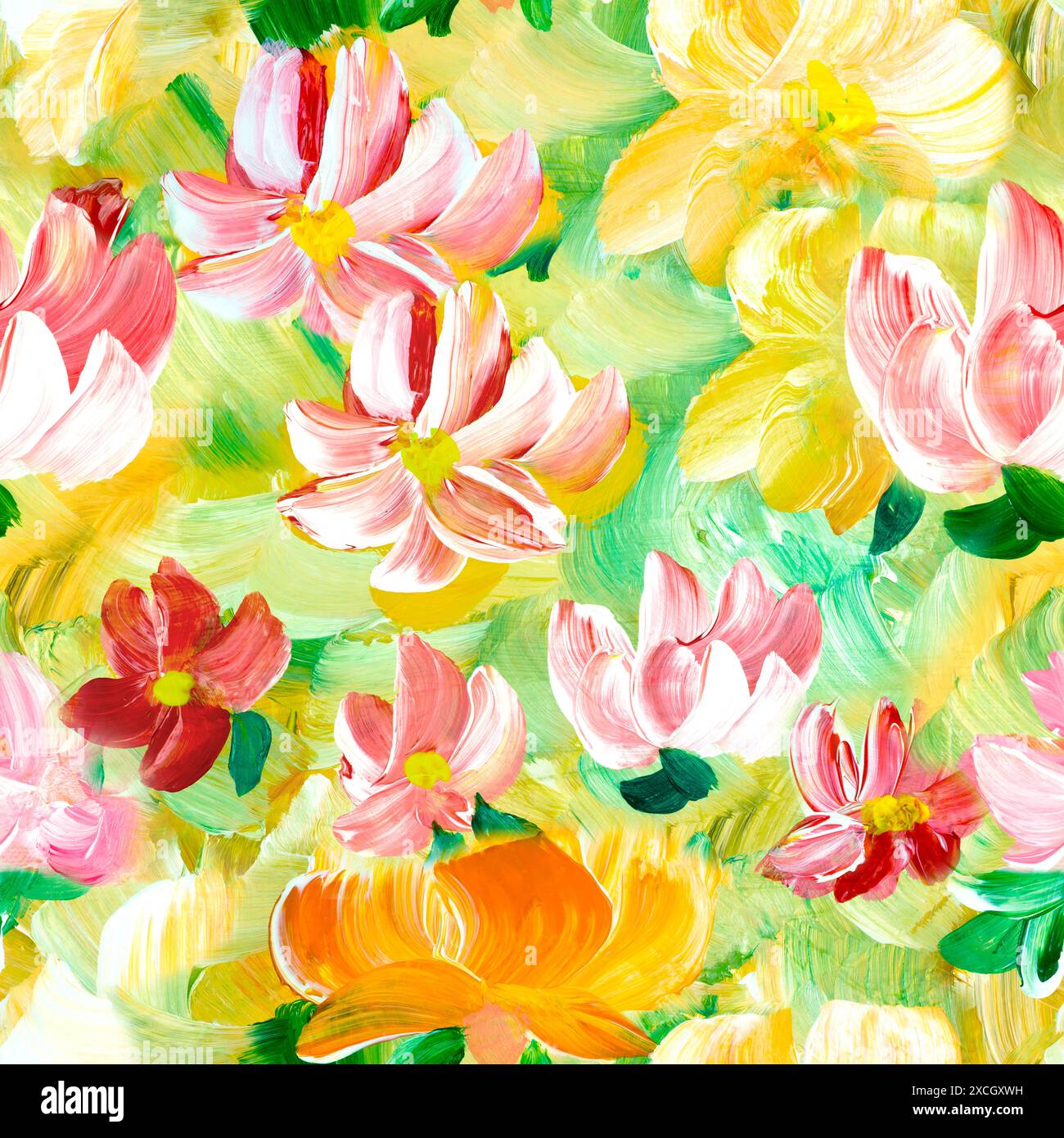 Seamless pattern of abstract red flowers, original hand drawn ...