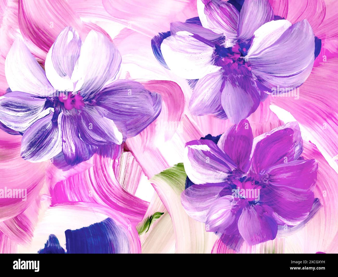 Purple abstract flower, original hand drawn, impressionism style, color ...